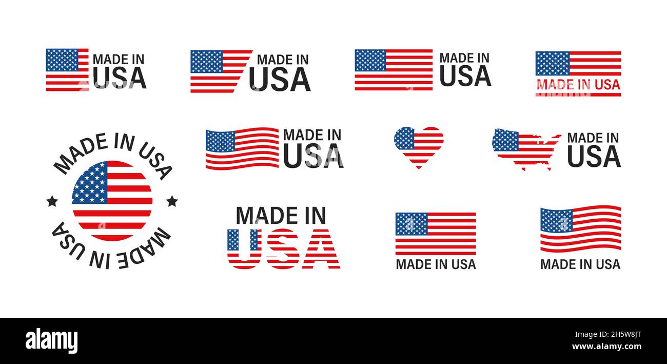 Made in the USA. Flag America set isolated icon in flat style. American ...