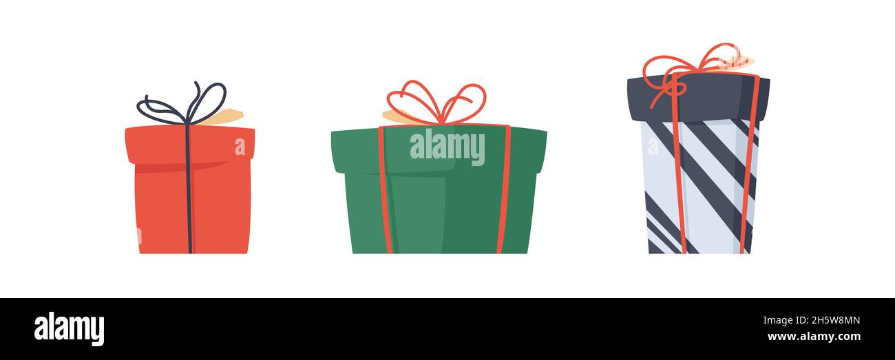 Gift present christmas flat set, holiday vector surprise packaging ...