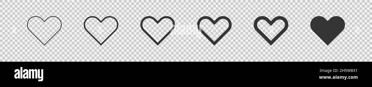 Heart love icon on transparent background. Isolated set outline shape ...