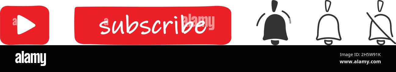 Subscribe red button with bell icon in doodle style. Flat hand drawing vector illustration Stock ...