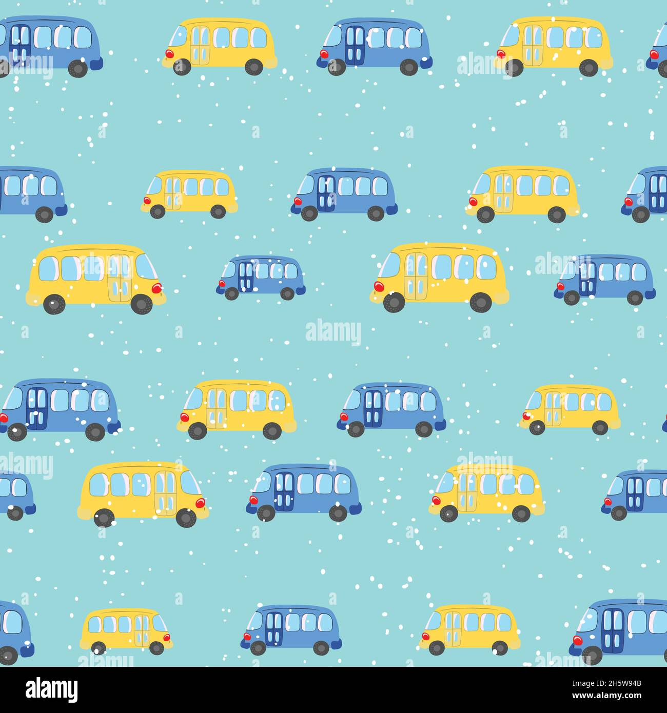 Seamless pattern with cute bus, car on color background. Cartoot ...