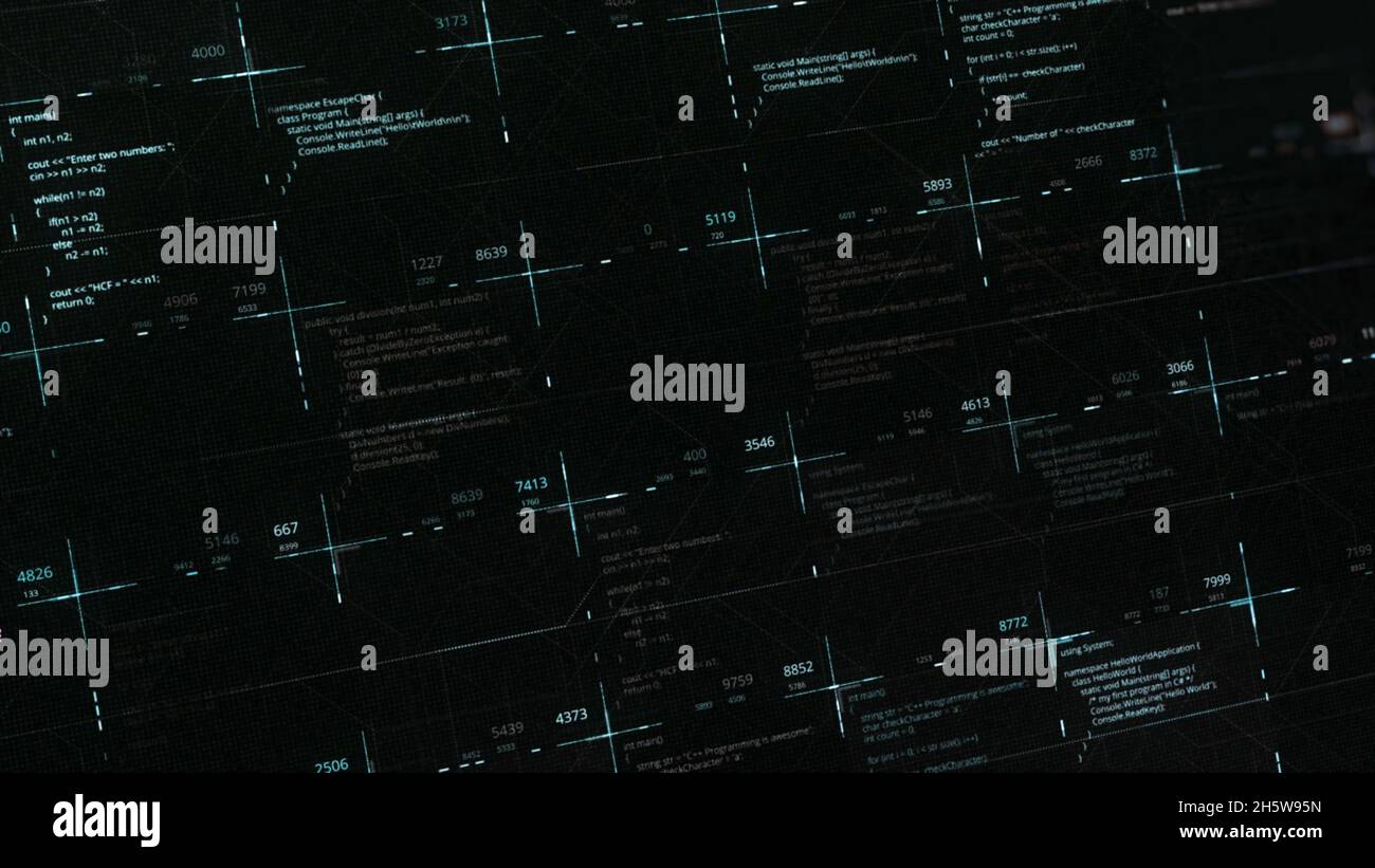 Abstract process of a cyber attack, concept of digital crime. Programming code written by itself ...