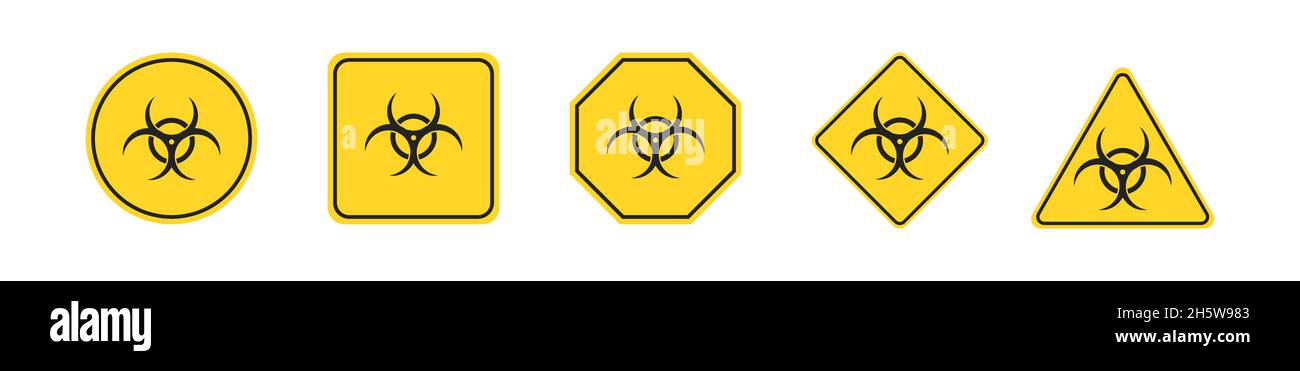 Danger warning icons set in flat style. Chemical hazard sign. Vector ...