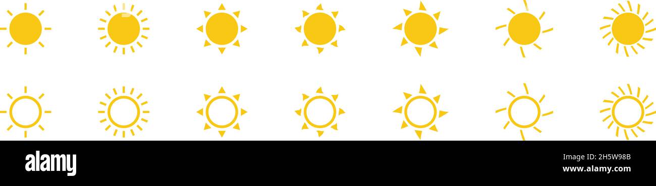 Sun icon set in flat style. Sunshine isolated vector sign symbol Stock ...