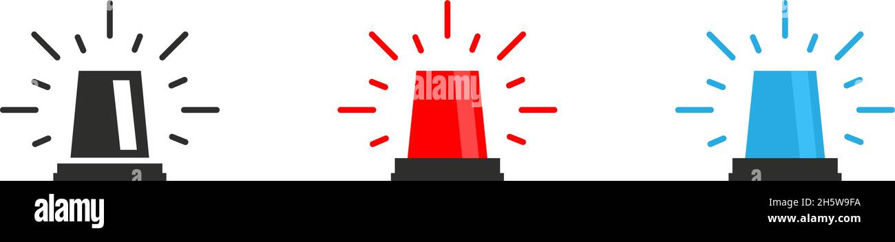 Siren icons set. Black and flat police flashing. Danger symbol vector ...