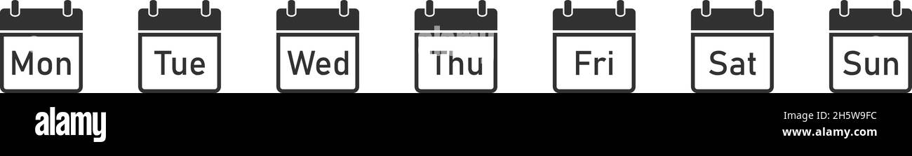 Days of the week, calendar set black icon. Vector illustration for apps ...