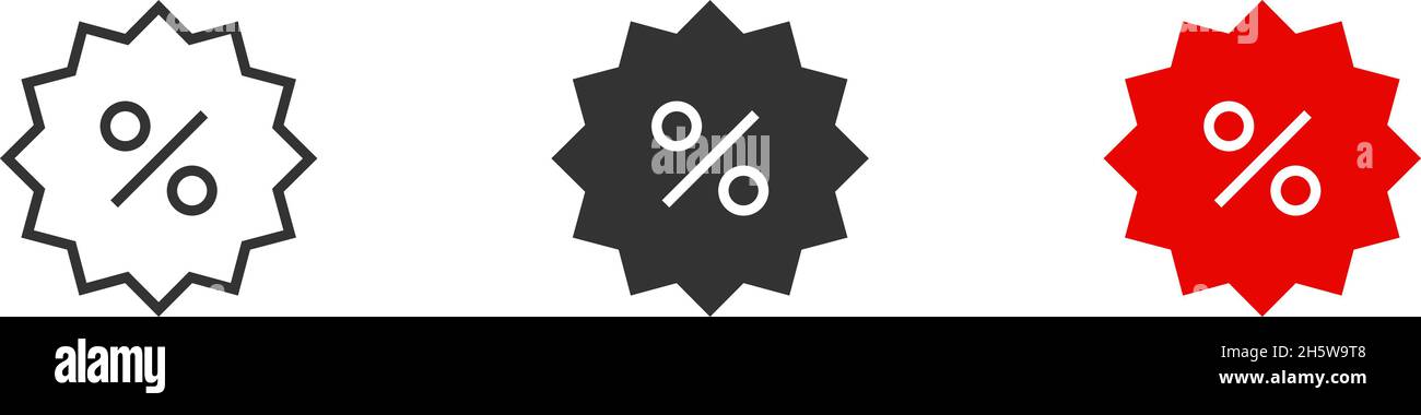 Discount with percentage set icons on white background. Isolated flat ...