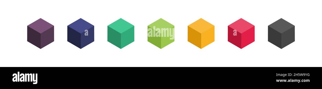 Cube set isolated colored vector icon. 3D box in different styles ...