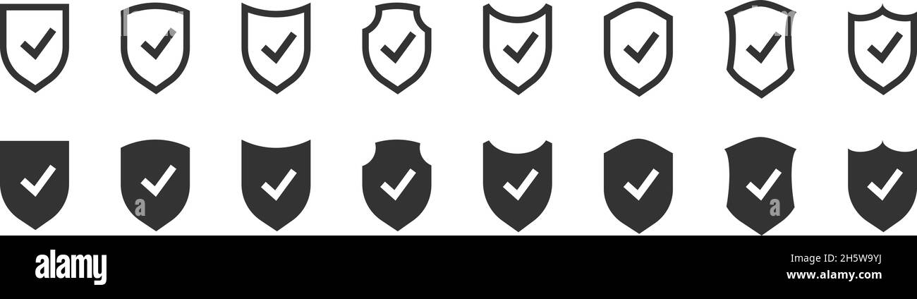 Shield with check mark set icons. Vector isollaed safety tick protect ...