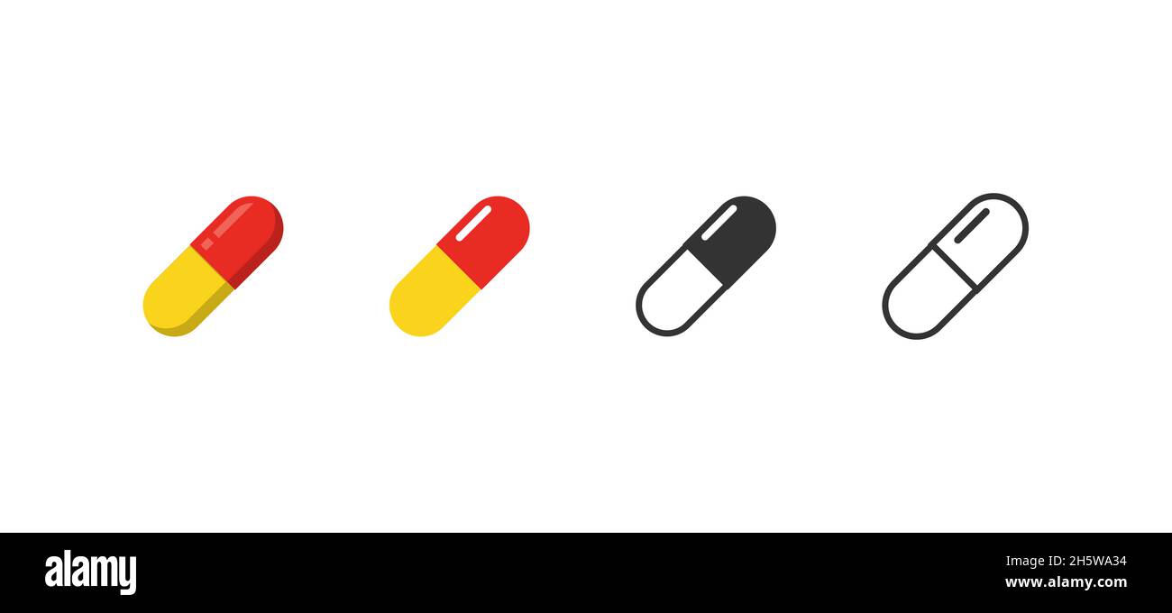 Medicine pill and drug set icon. Flat vector illustration Stock Vector ...