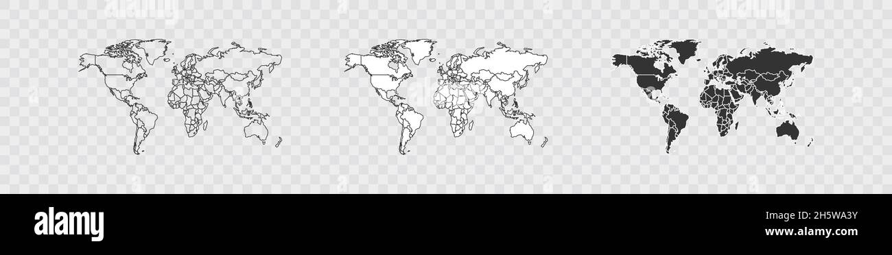 Country world map set on transparent background. Vector isolated web ...