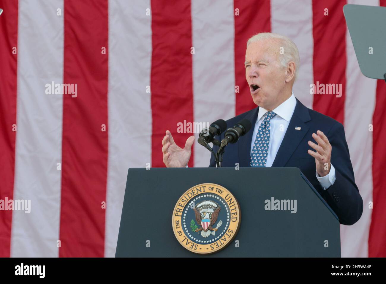 U.S. President Joe Biden speaks at the National Veterans Day Observance ...