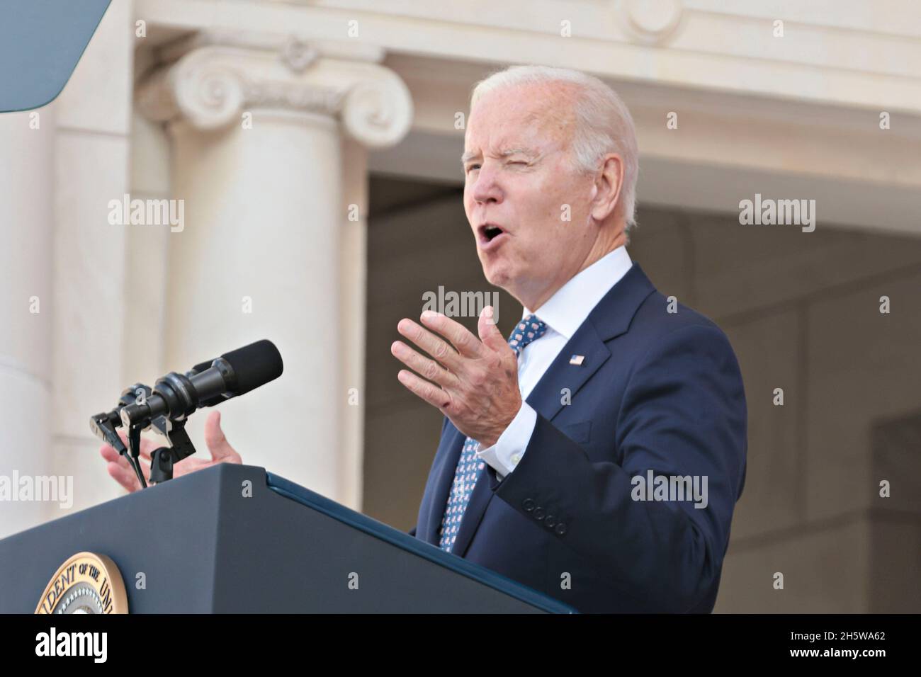 U.S. President Joe Biden speaks at the National Veterans Day Observance ...