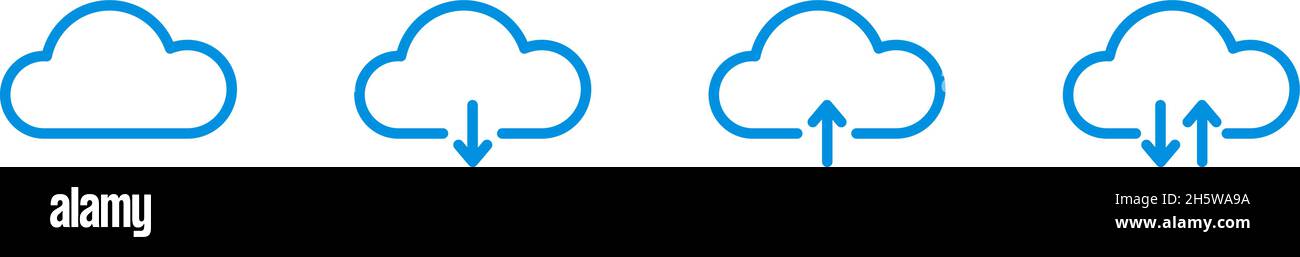 Upload and download cloud icon set. Data storage. Vector linear ...