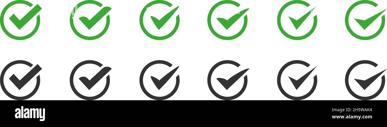 Check mark green and black flat set icons. Vector OK button icon Stock ...