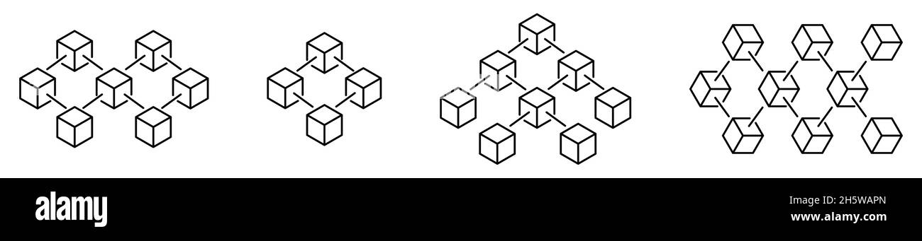 Blockchain collection icons. Crypto currency block chain symbols ...