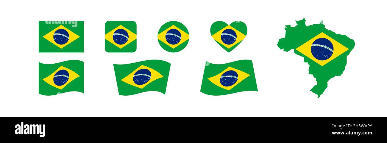 Brazil set national flag and map icons. Federative Republic of Brazil ...