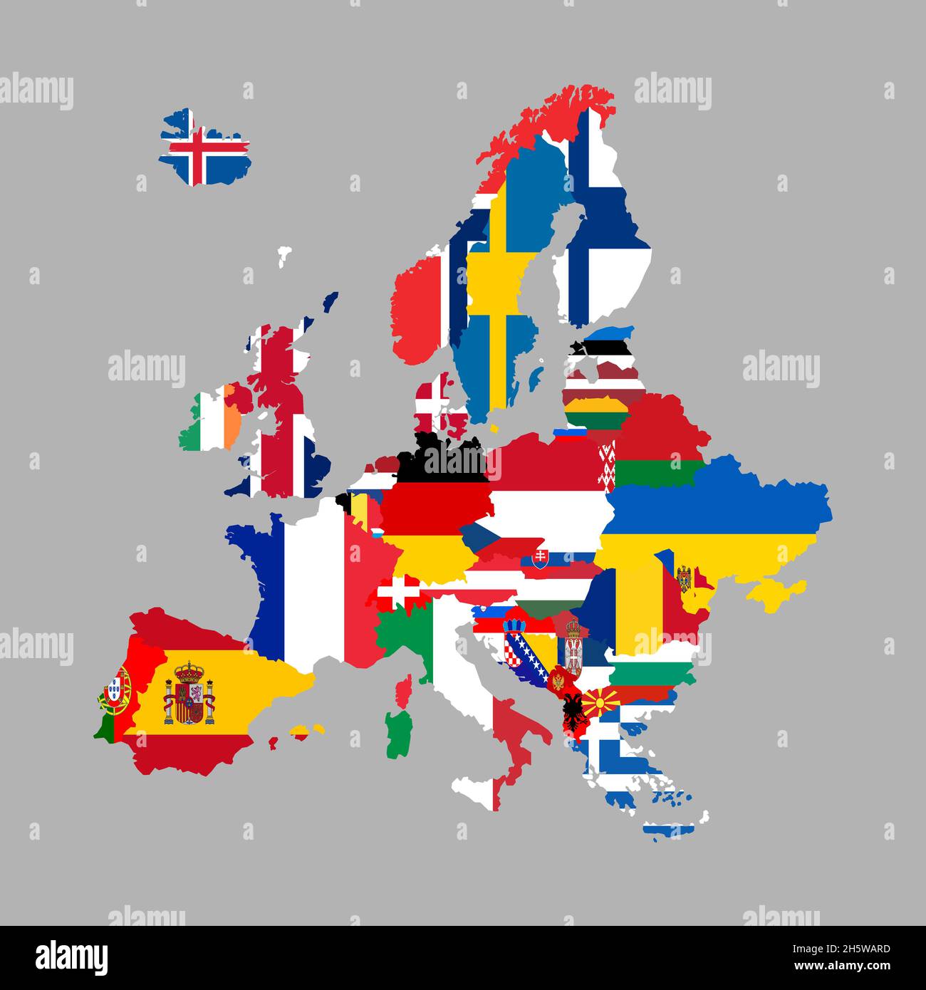 Europe map and flag icons. Geography borders of European countries ...