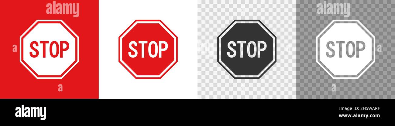 Red road stop sign icon set. Access ban simbol. Vector flat ...