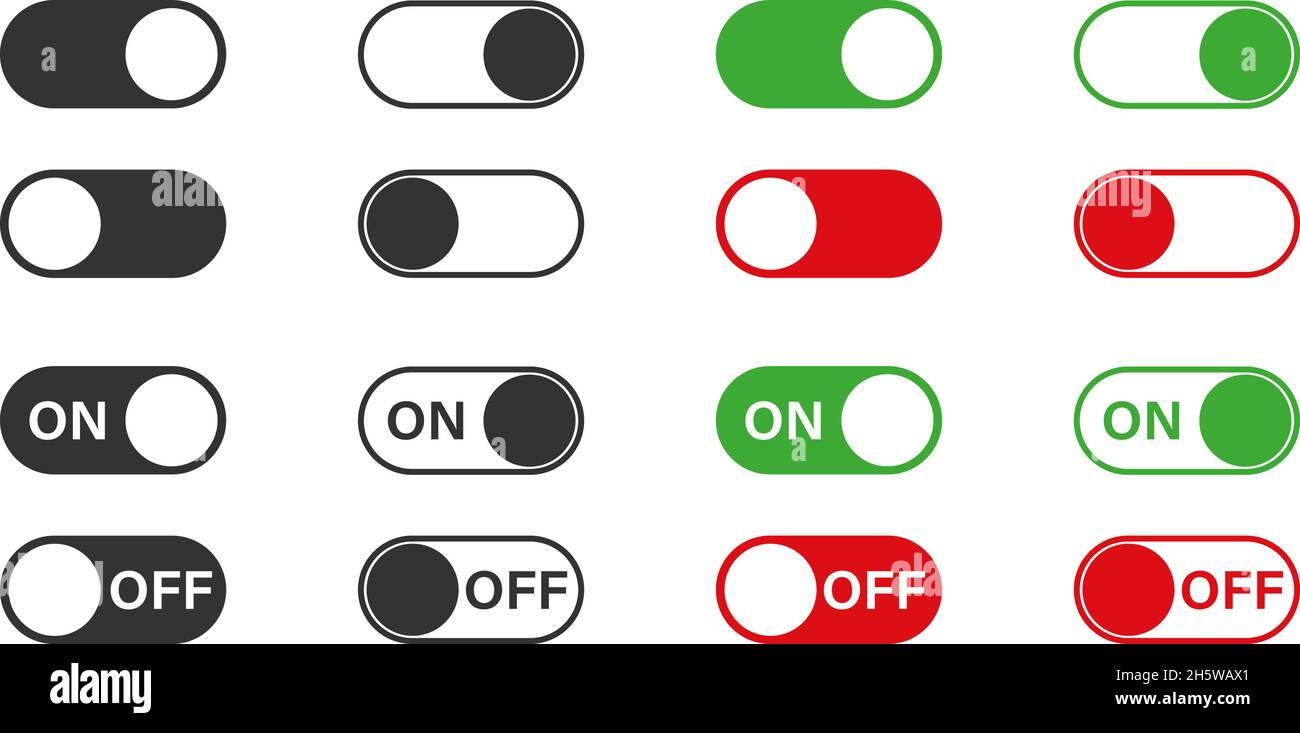 Switch Toggle Buttons On And Off Vector Icons Set In Flat Style App Interface Slider Stock