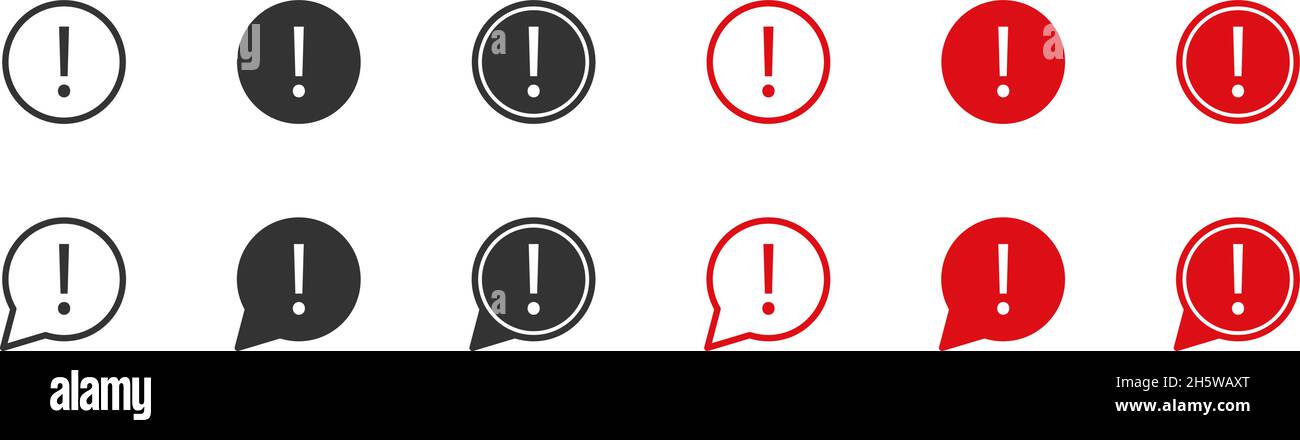 Exclamation mark set icons. Bubble warning button. Vector icon in flat ...