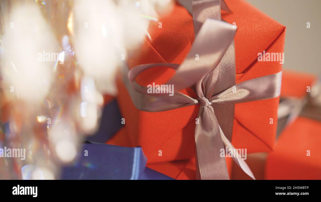 Orange gift boxes. Lots of orange gift boxes Stock Photo - Alamy