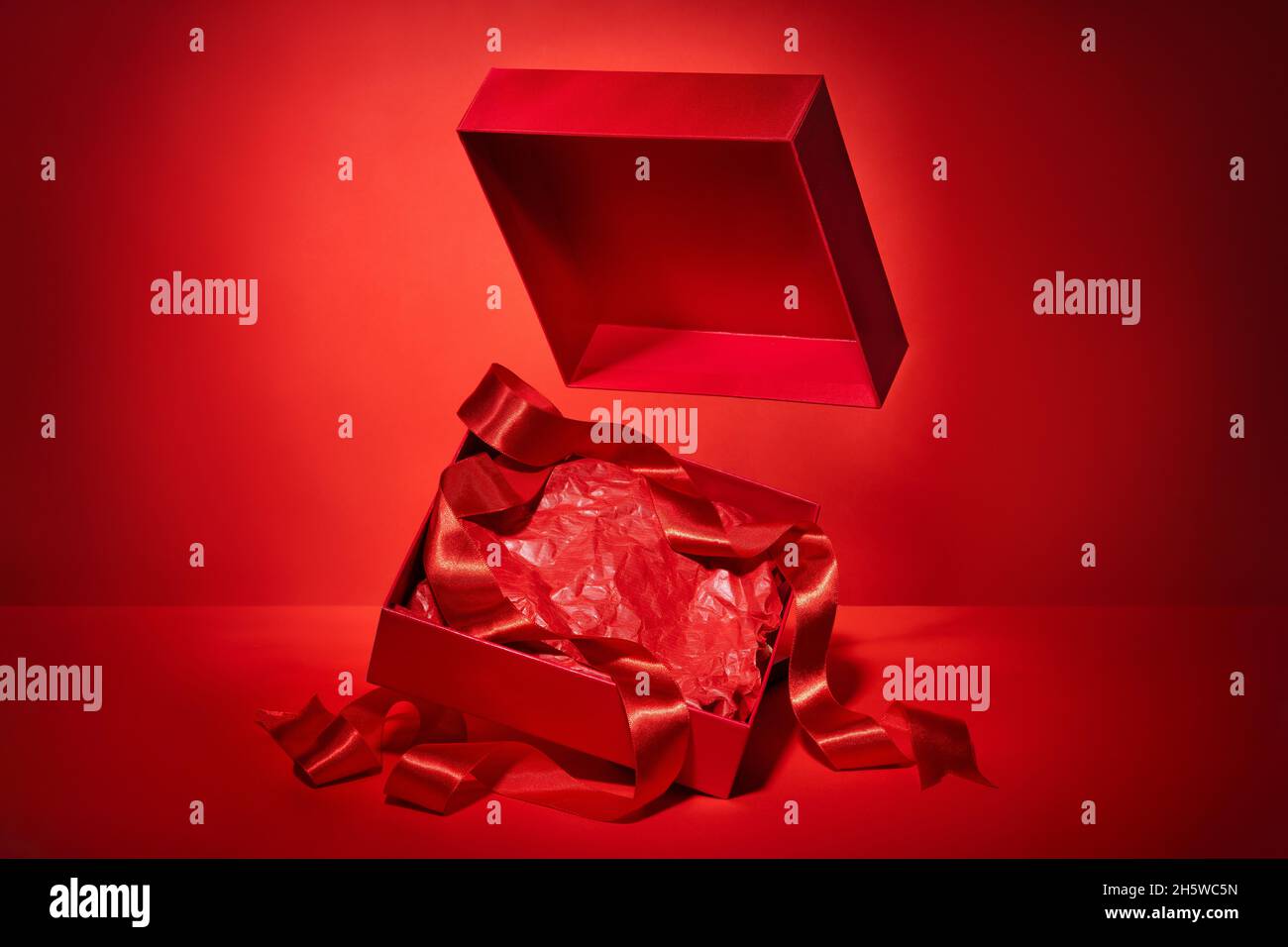 Blank Open Red Holiday T Box With Ribbon Mock Up For Advertisement
