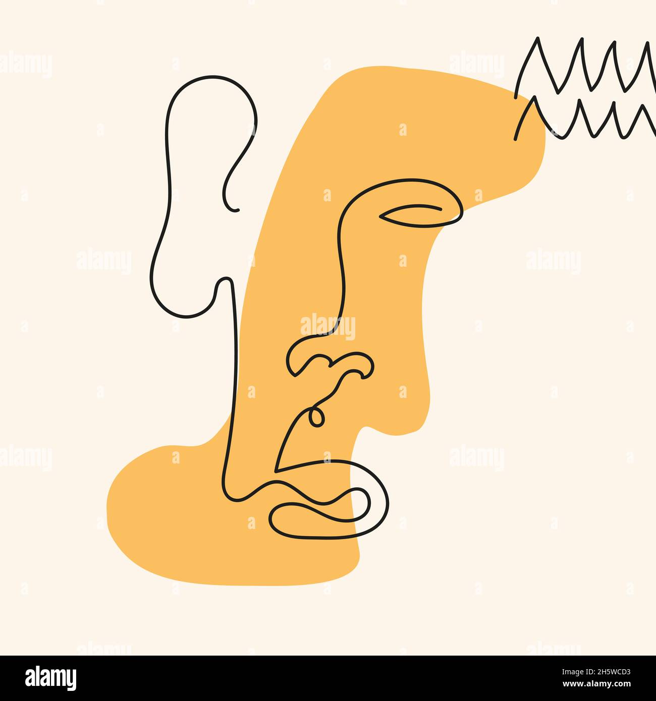 Face with abstract shape, lines, zigzag in line art style are isolated ...