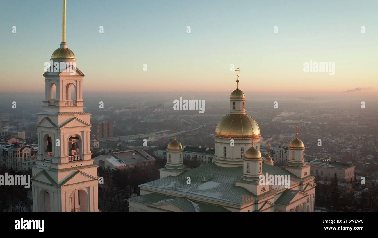 Penza city in Russia, winter landscape from a height. Dawn in Penza ...