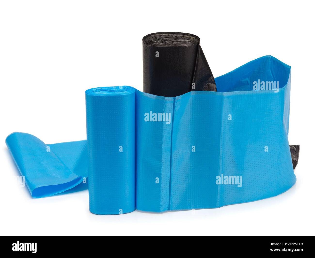 Black and blue Polyethylene Garbage Bags on White Background Stock ...