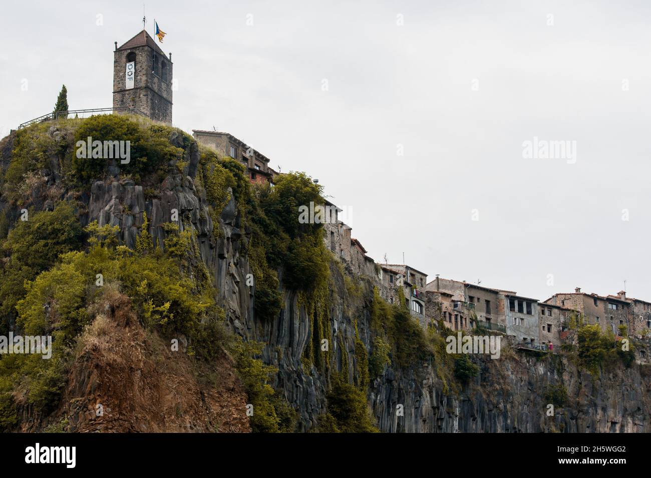 The Spanish town of Castellfollit de la Roca from the side Stock Photo ...