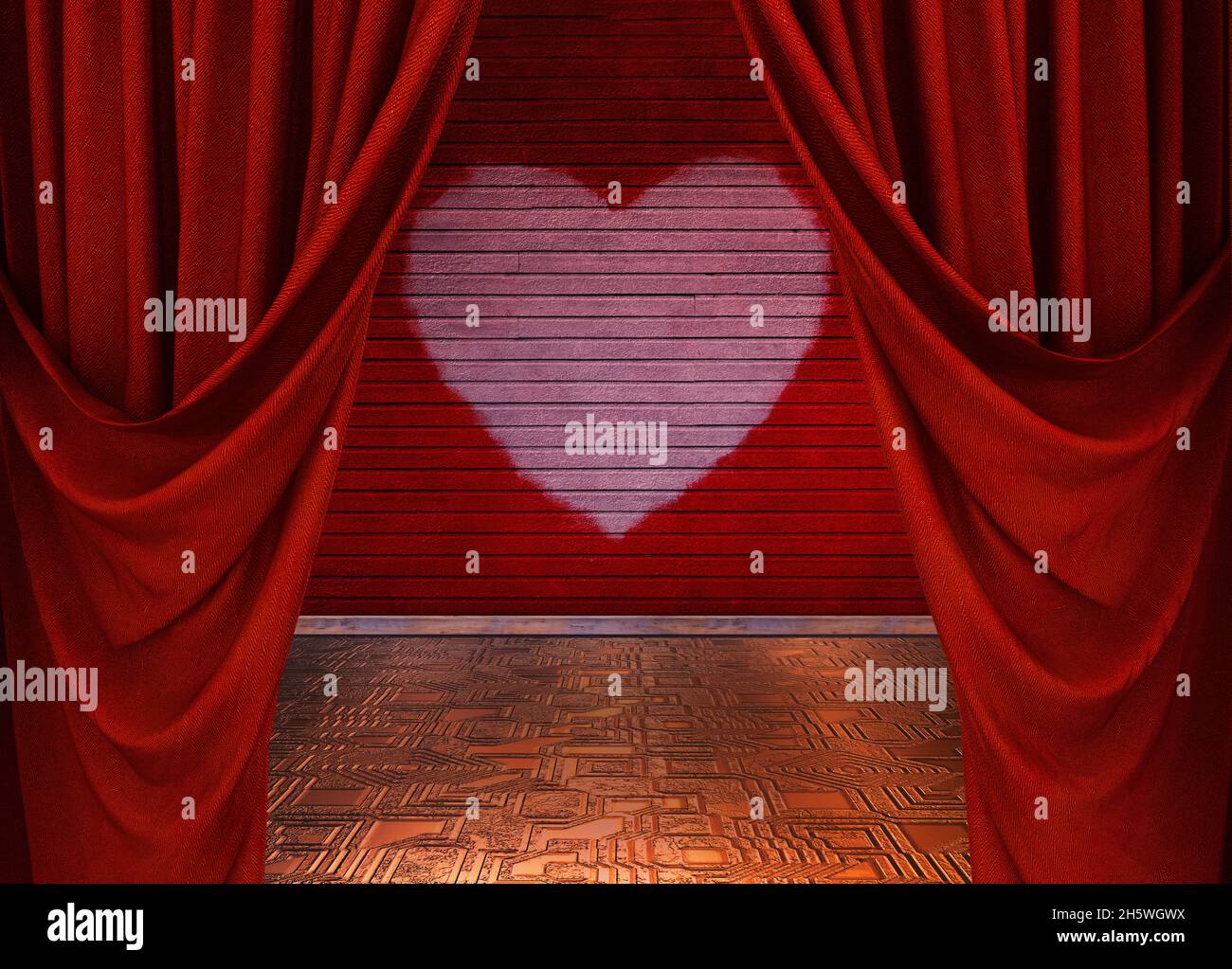 red curtain and heart design Stock Photo - Alamy