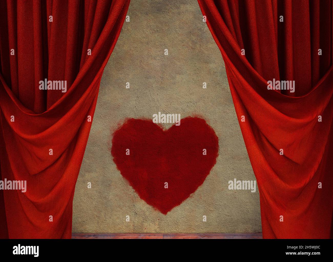 red curtain and heart design Stock Photo - Alamy