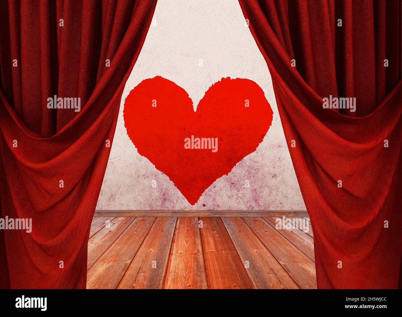 red curtain and heart design Stock Photo - Alamy