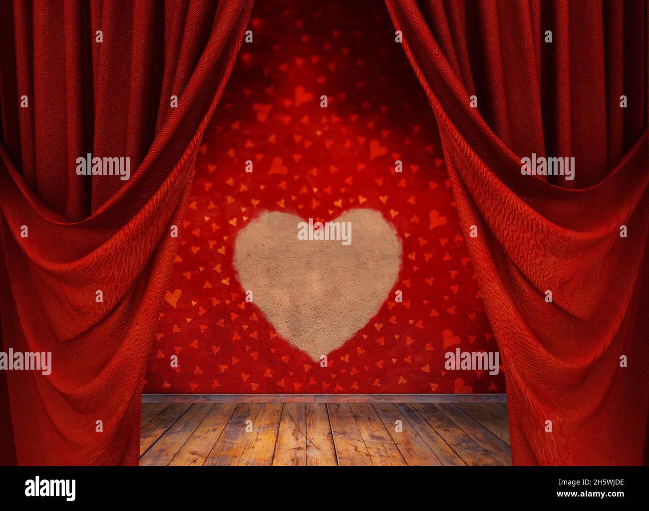 red curtain and heart design Stock Photo - Alamy