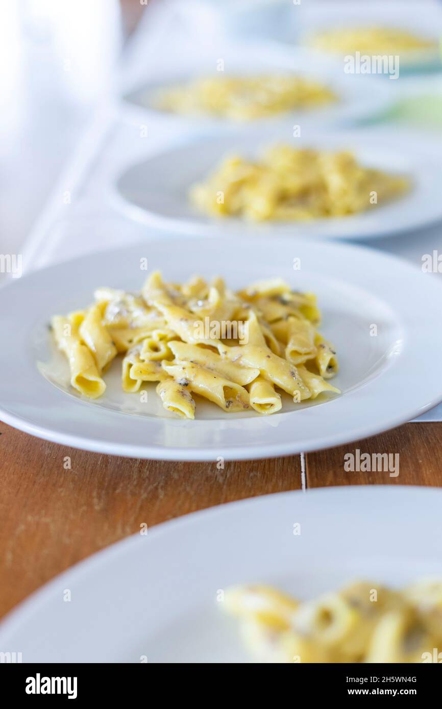 Typical Istrian pasta Fuzi with black truffles Stock Photo - Alamy