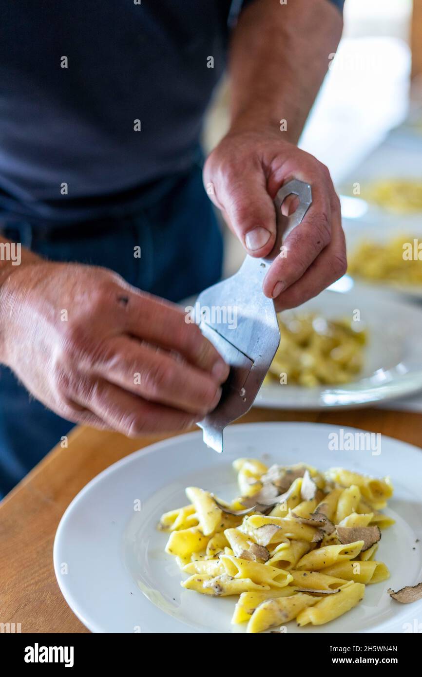 Typical Istrian pasta Fuzi with black truffles Stock Photo - Alamy