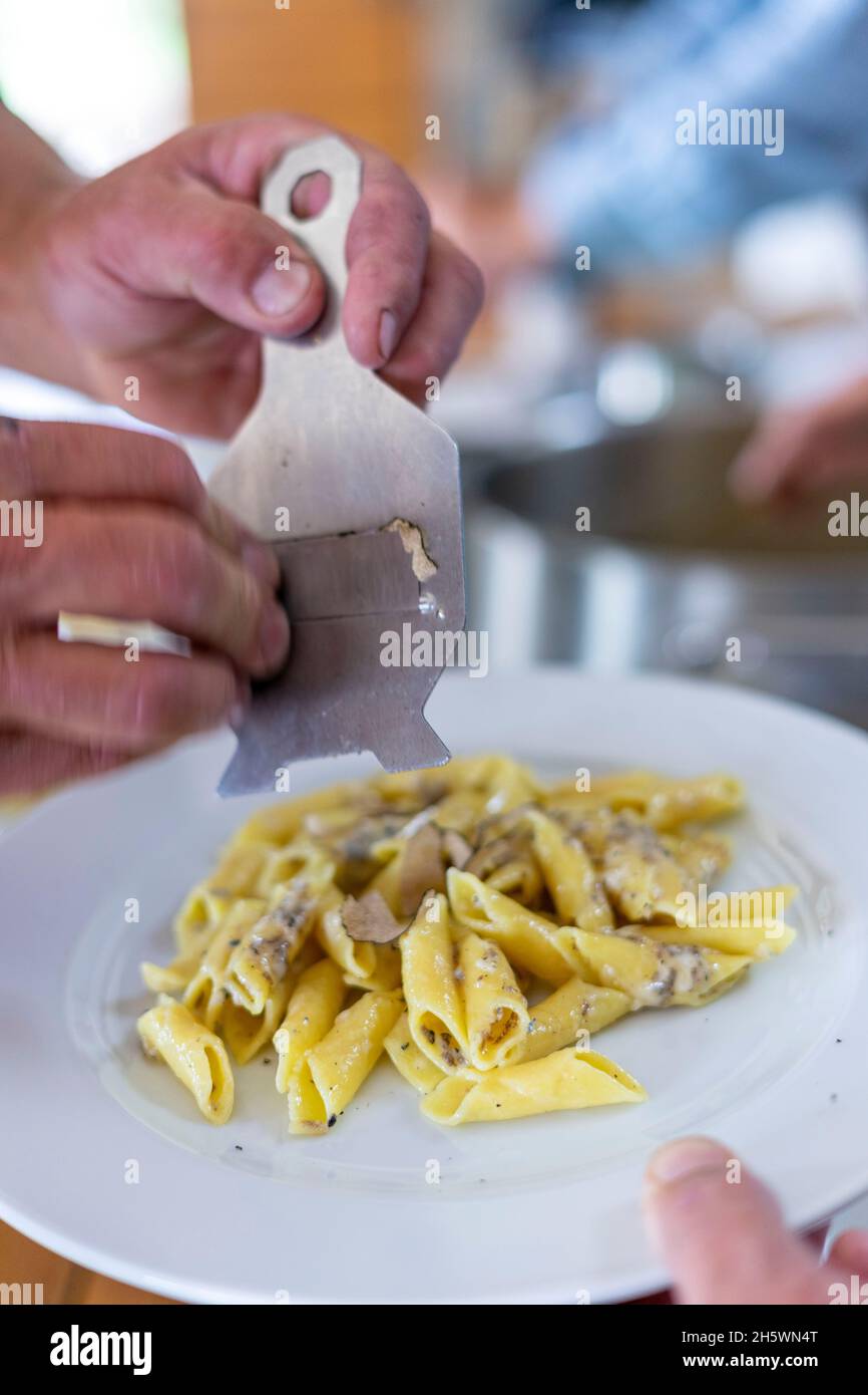 Typical Istrian pasta Fuzi with black truffles Stock Photo - Alamy