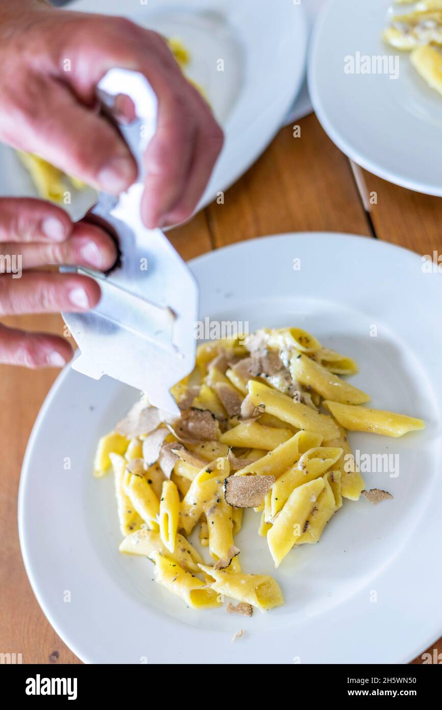 Typical Istrian pasta Fuzi with black truffles Stock Photo - Alamy