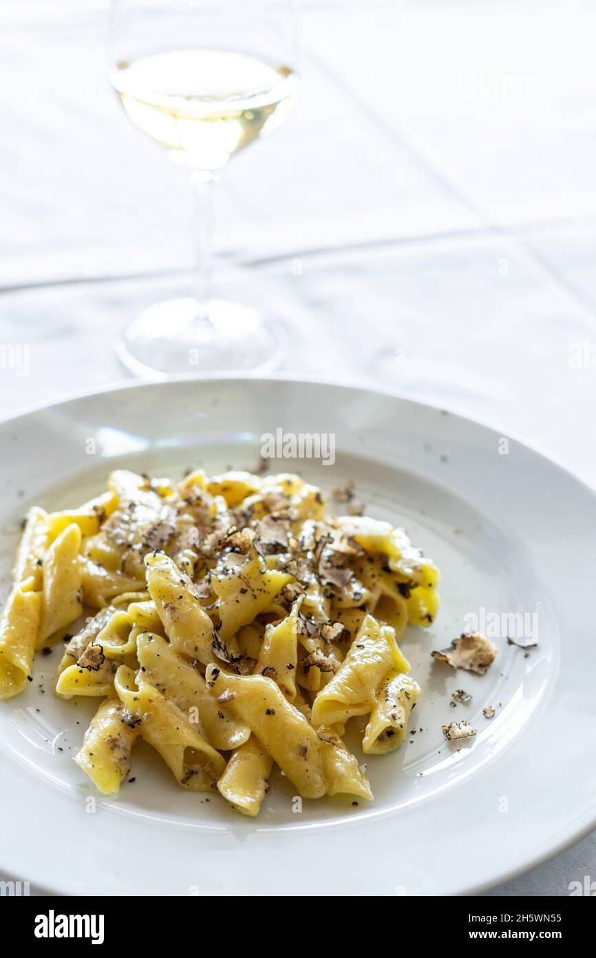 Typical Istrian pasta Fuzi with black truffles Stock Photo - Alamy