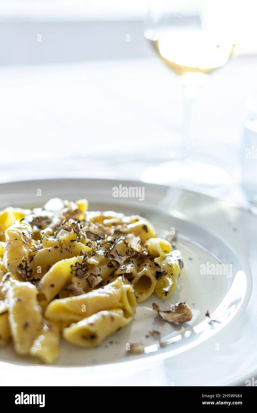 Typical Istrian pasta Fuzi with black truffles Stock Photo - Alamy