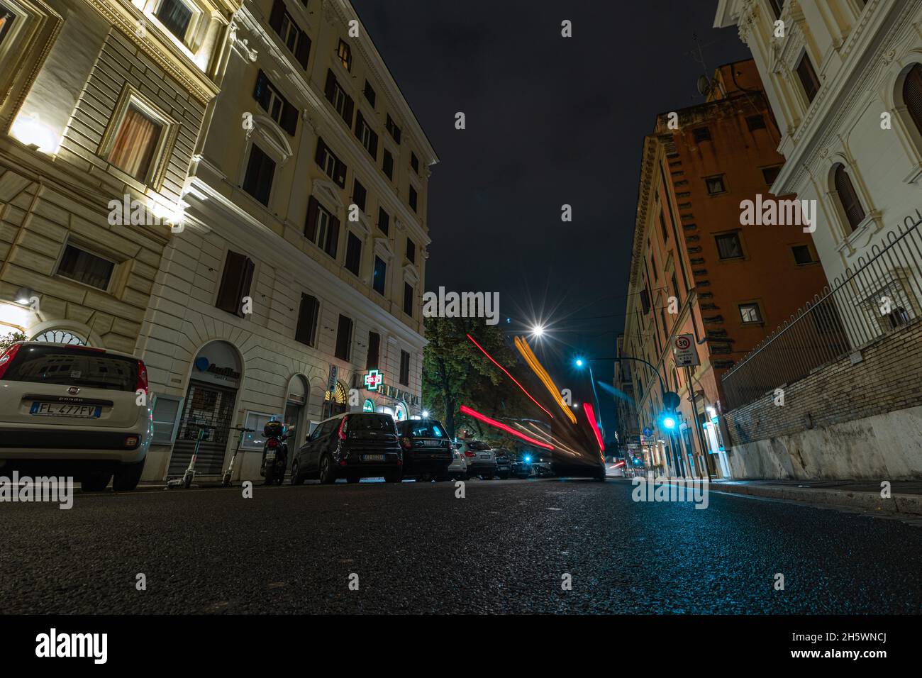 Cool long exposure cars traffic light trails, night view of the city of ...