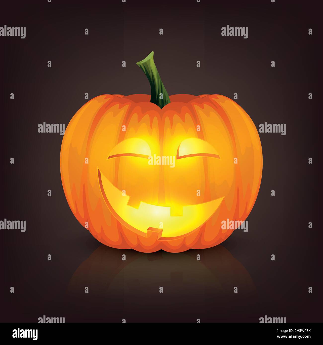 Vector Glowing Glossy Cartoon Halloween Pumkin Lantern with Funny Face ...