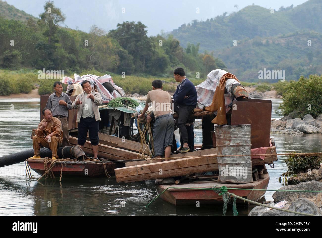 LAOS, Nam Ou river, gold mining of chinese enterprise, Nam Ou , is a ...