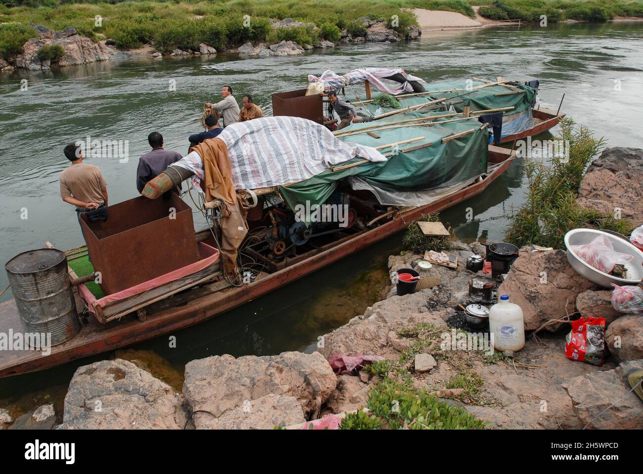 LAOS, Nam Ou river, gold mining of chinese enterprise, Nam Ou , is a ...