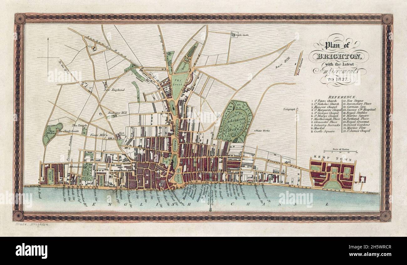 Map of Brighton and adjoining parts of Hove. Historical streetmap ...