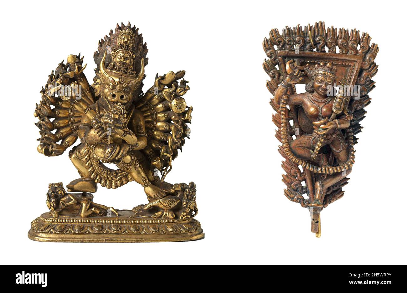 Tibetan buddhist wrathful deities rendered in metalwork sculpture ...
