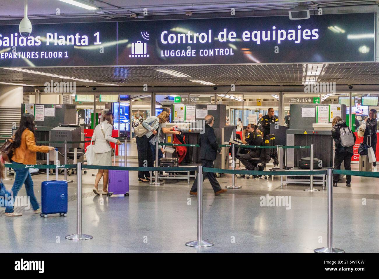 MADRID, SPAIN - OCTOBER 22, 2017: Security checks at Atocha train ...