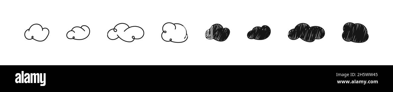 Cloud vector doodle collection, hand drawn scribble clouds symbol set ...