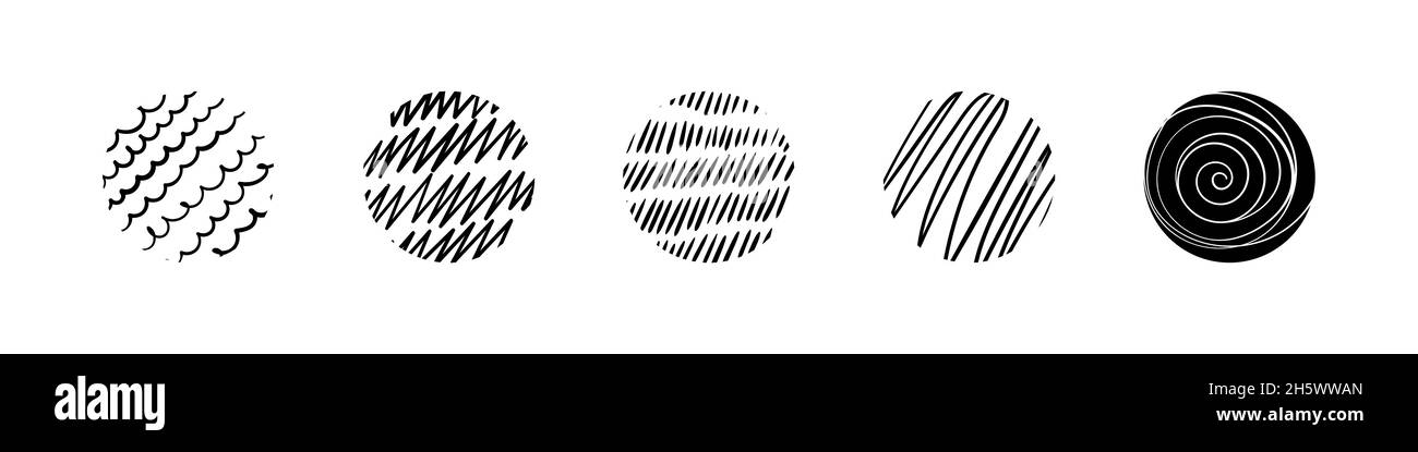 Round curve background in scribble doodle style vector texture ...